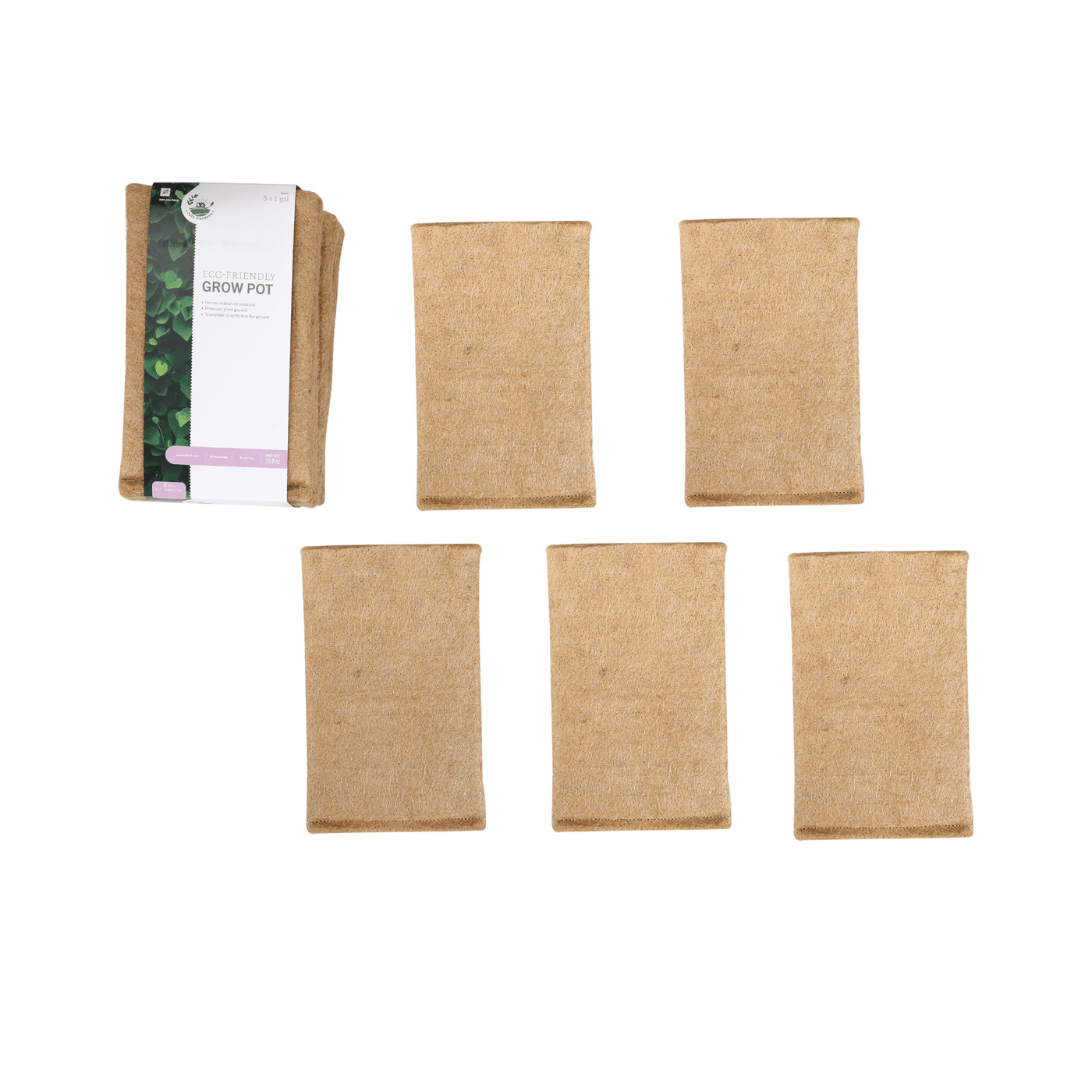 Jute Gardens 5-Pack 1-Gallon Jute Fiber Grow Pots – Biodegradable, Eco